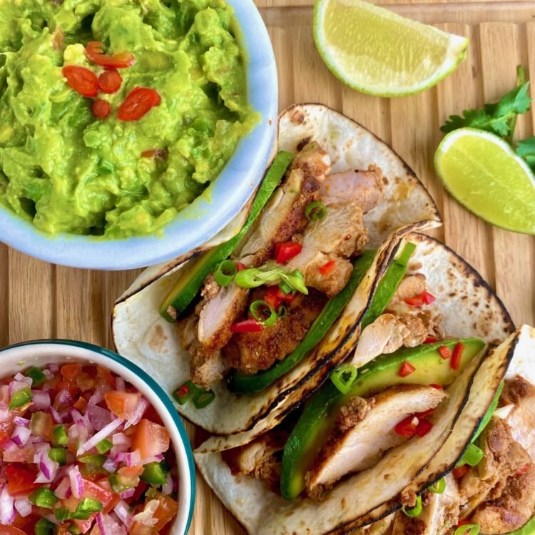 Spicy Chicken Tacos with Guacamole and Pico de Gallo